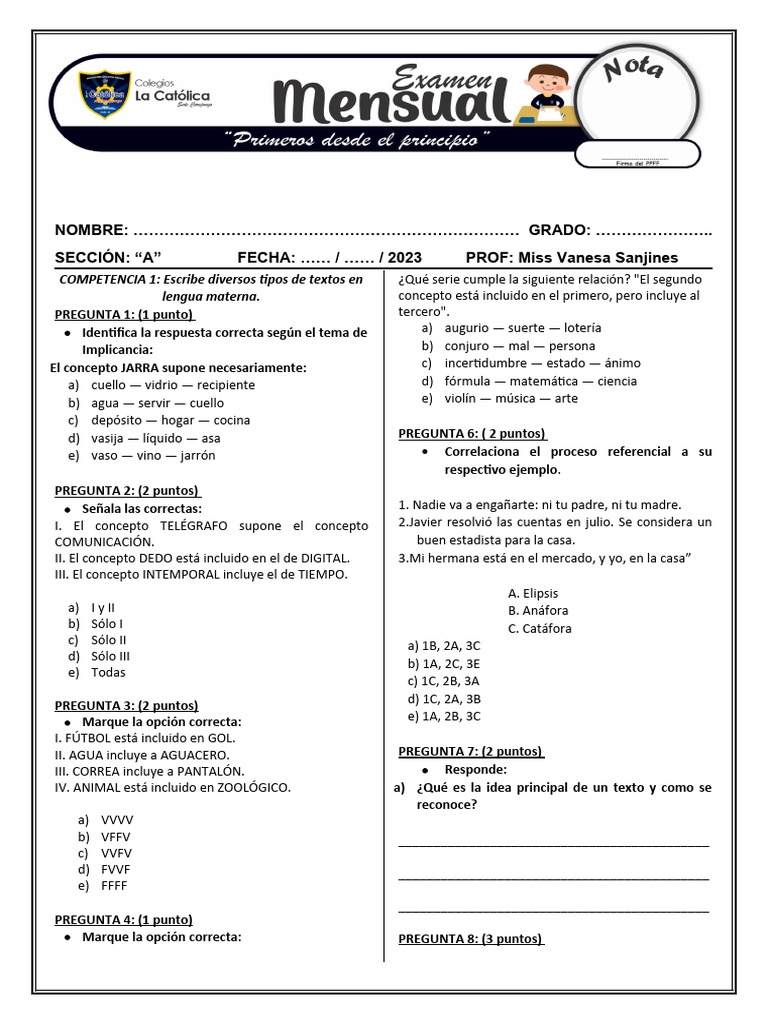 Examen Mensual de Raz. Verbal de 2do de Sec. - IV B | PDF | Periodismo