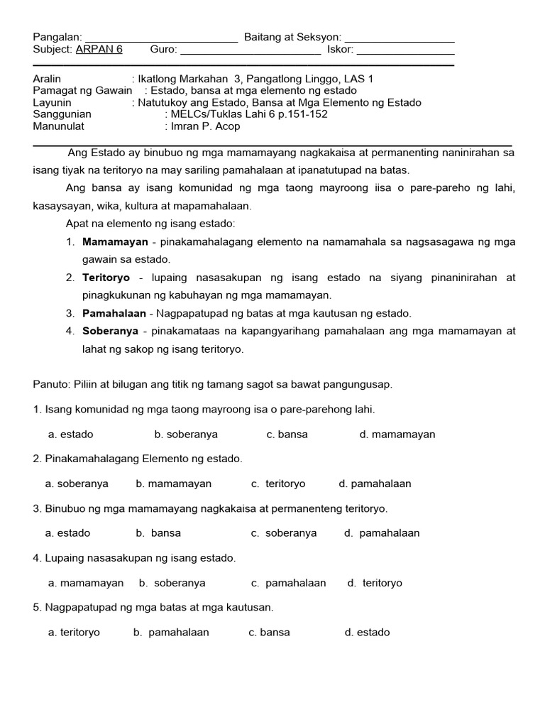 Ap6 Q3 W3 Las1 | PDF