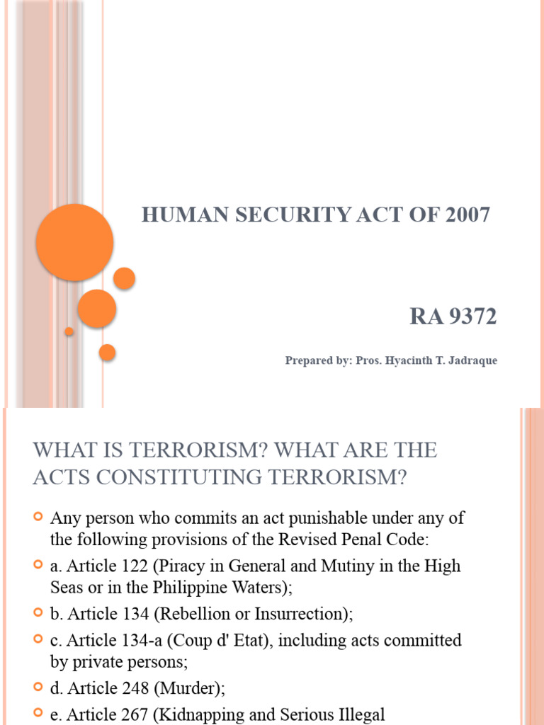 6 Human Security Act of 2007 | PDF | Detention (Imprisonment) | Arrest