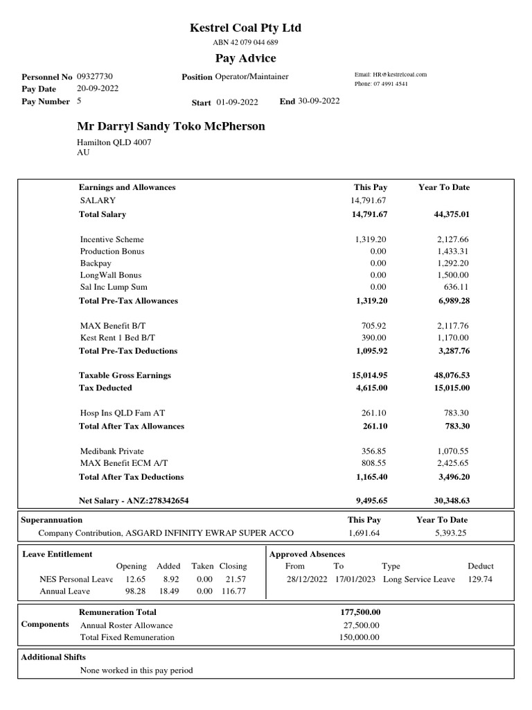 Your Pay Advice For Pay Ending 30 09 2022 | PDF | Salary | Employment Compensation