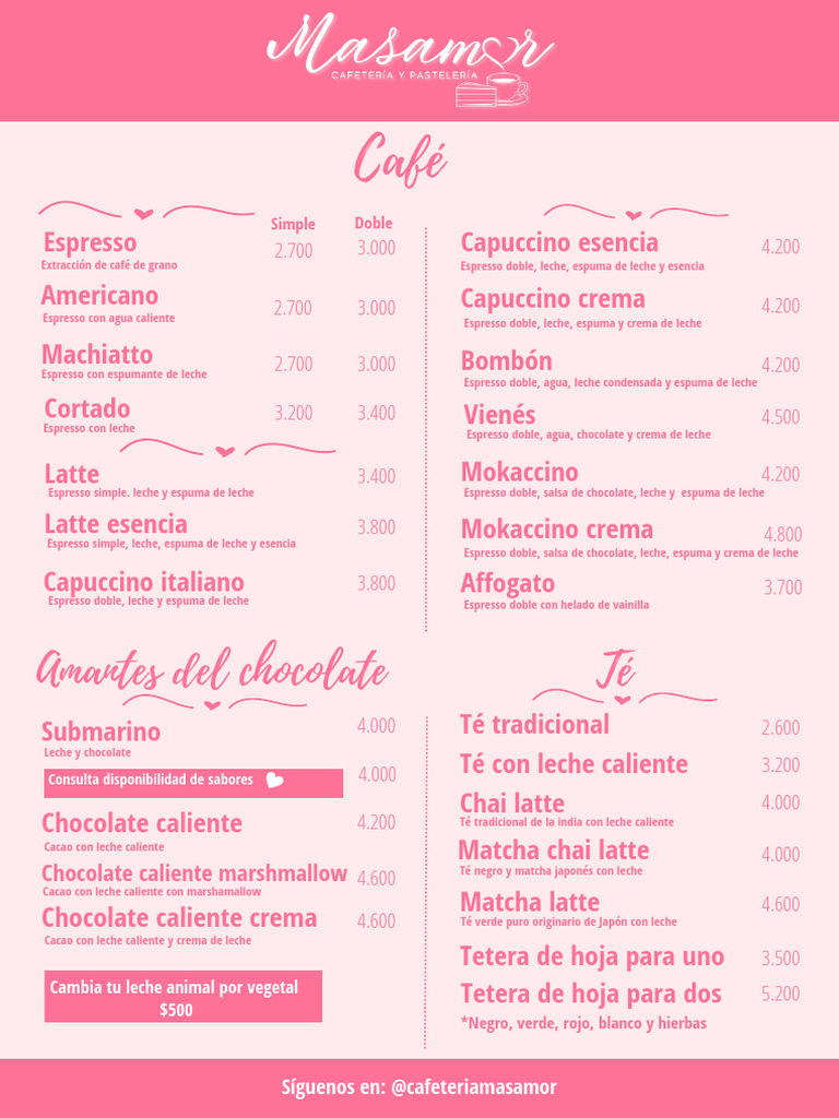 Menú Cafetería General | Descargar gratis PDF | Té | Chocolate