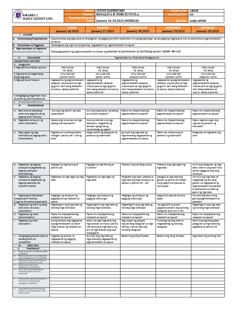 DLL All Subjects 2 q2 w10 | PDF