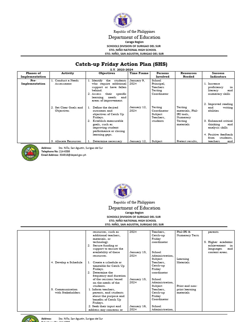 Catch-Up Friday Action Plan 2023-2024 | PDF | Teachers | Learning