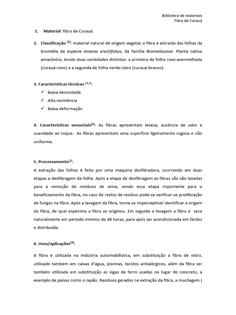 ficha curaua template | PDF | Material composto | Desperdício
