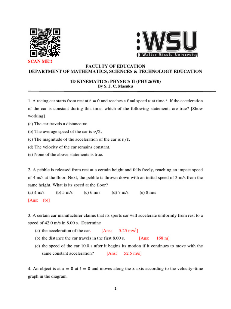 1D Kinematics Tutorial 2nd | PDF | Acceleration | Speed
