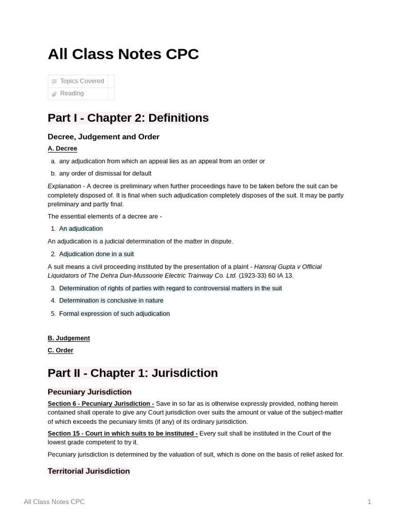 All Class Notes CPC | PDF | Lawsuit | Res Judicata