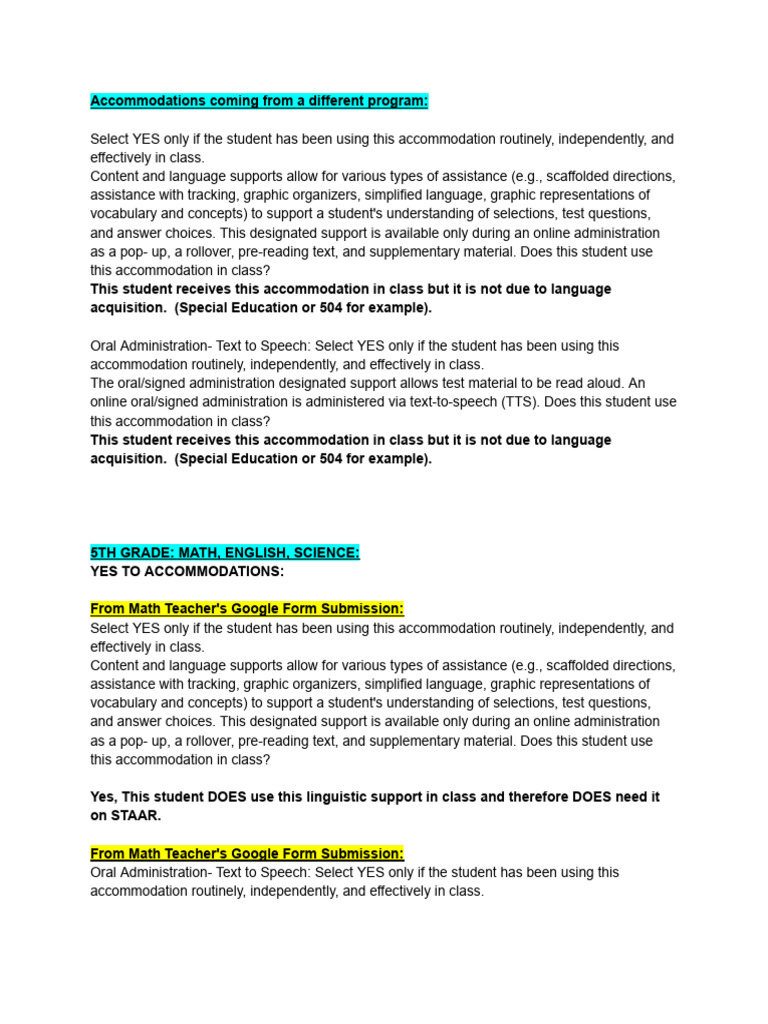 STAAR Accommodations List | PDF | Speech Synthesis | Vocabulary