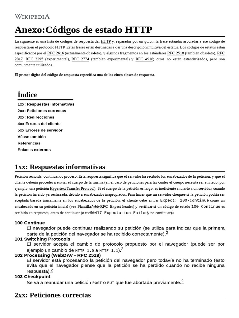 Anexo Códigos de Estado HTTP | PDF | Redes | Internet y web