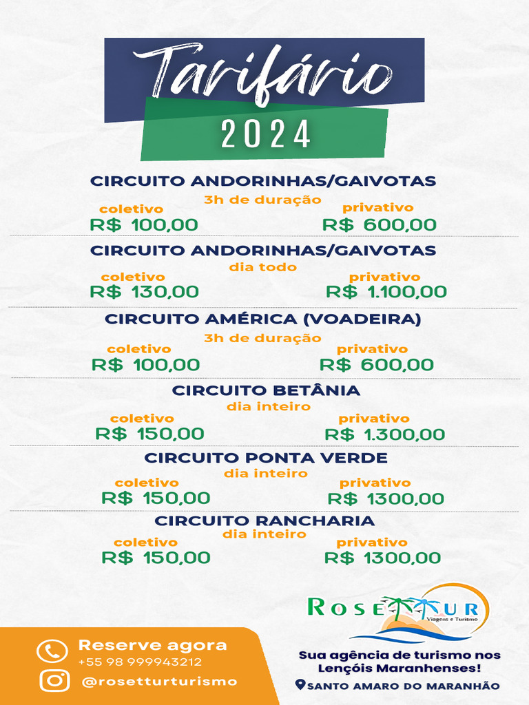Tarifário 2024 - Rosettur Turismo | PDF