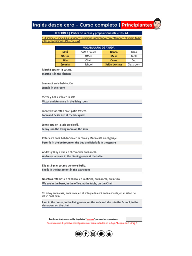 Lección 2 - Partes de La Casa y Preposiciones in On at | Descargar ...