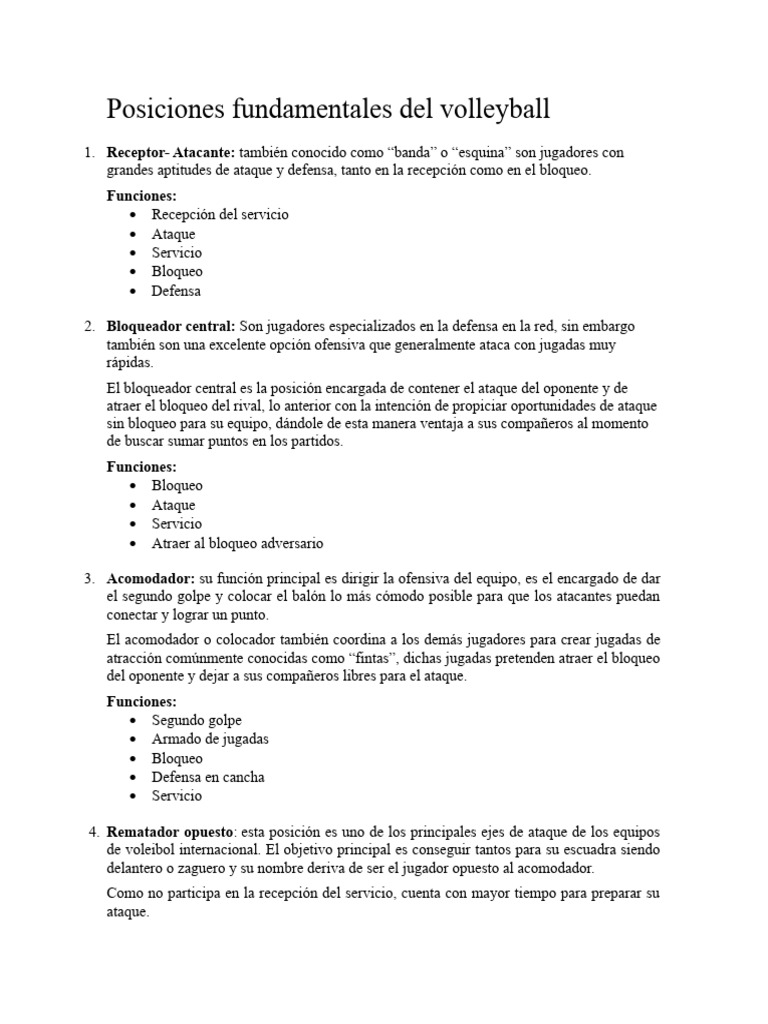 Posiciones Fundamentales Del Volleyball | Descargar gratis PDF ...