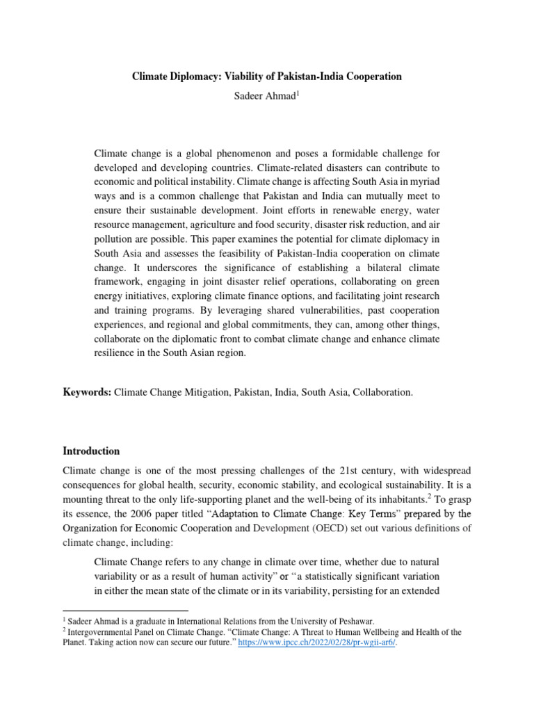 Climate Diplomacy - Viability of Pakistan-India Cooperation | PDF ...