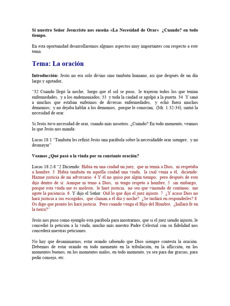 La Importancia de Orar Siempre | PDF | Oración | Jesús