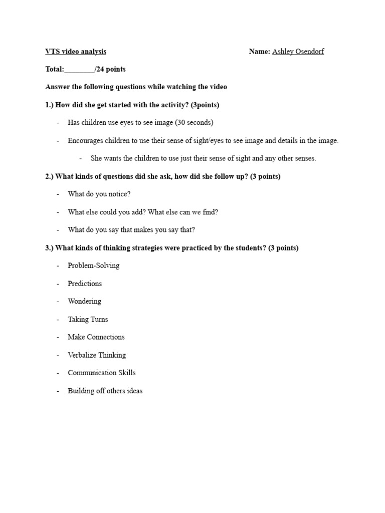 Vts Video Analysis 1 Pdf Behavior Modification Human Communication