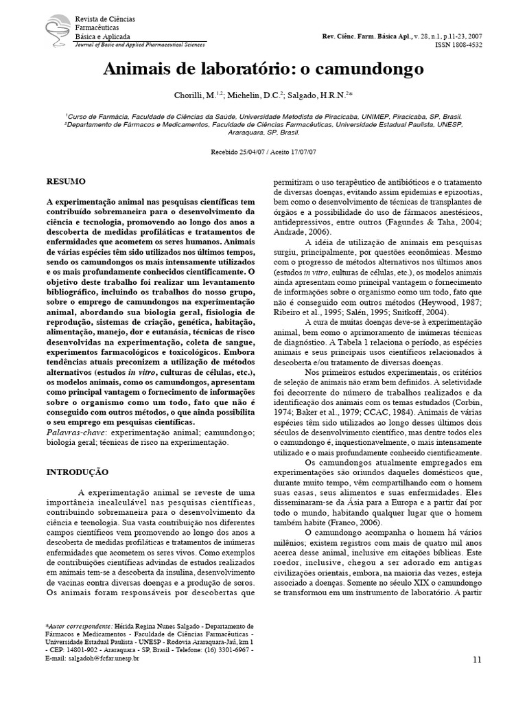 Animais de Laboratorio o Camundongo 0 | PDF | Biologia