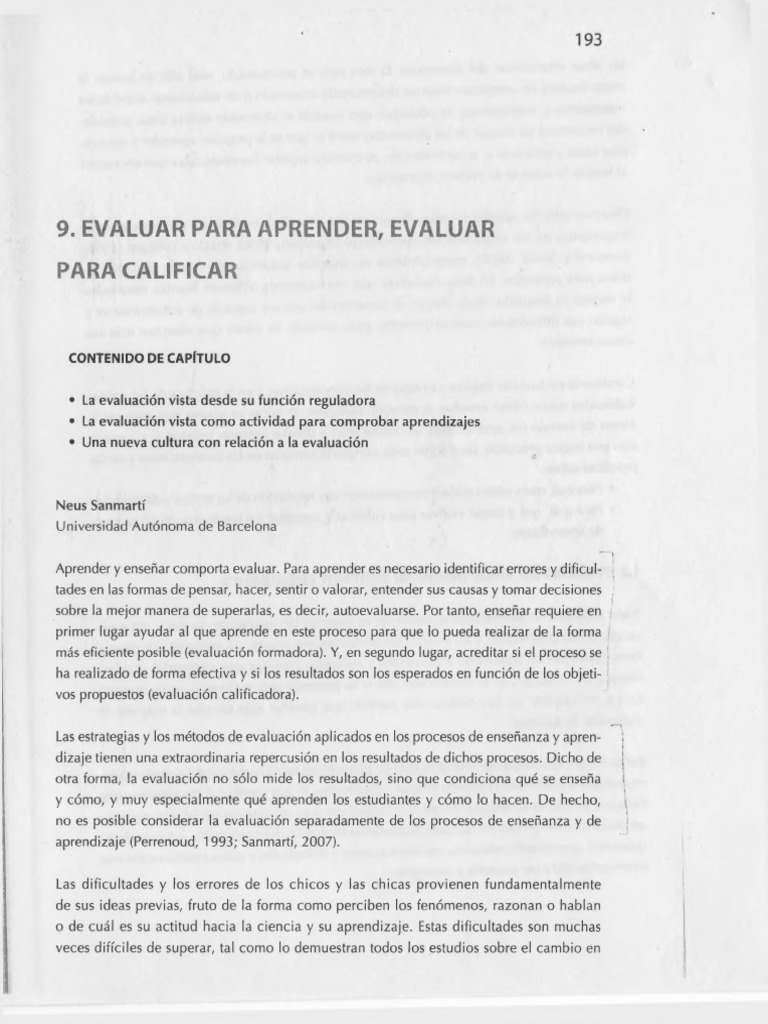 Neuss Sanmartí - Evaluar para aprender, evaluar para calificar | PDF | Evaluación | Químico
