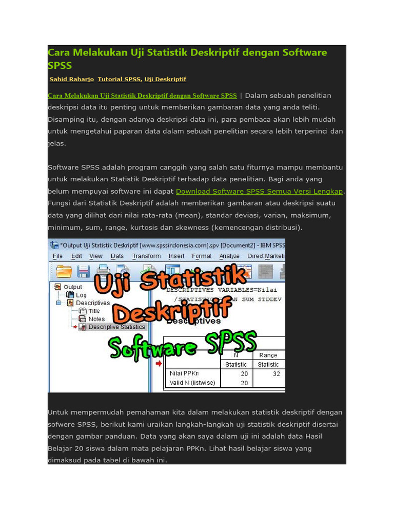 Cara Melakukan Uji Statistik Deskriptif Dengan Software SPSS | PDF