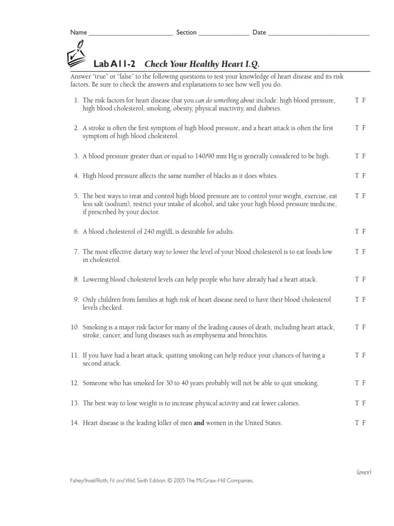 Heart Health Quiz | PDF | Coronary Artery Disease | Hypertension