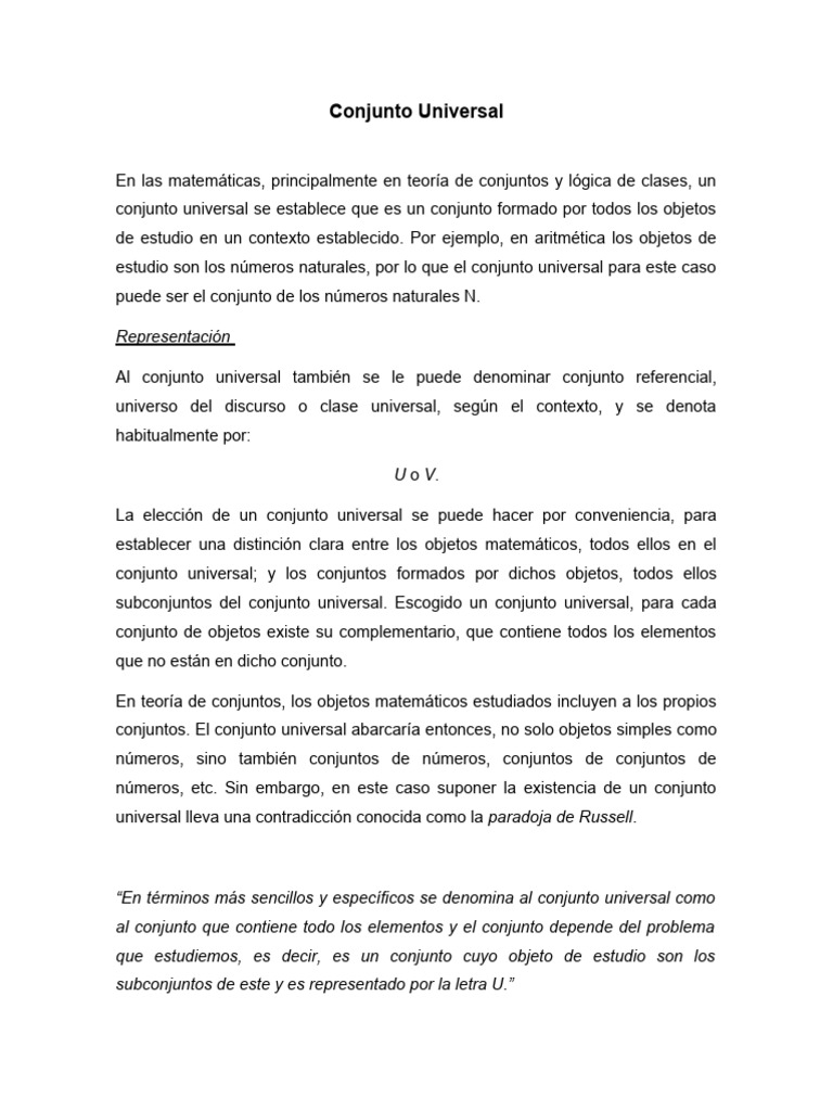 Definición y Ejemplos de Conjunto Universal | PDF | Conjunto ...