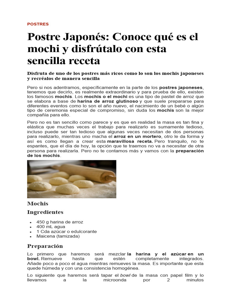 Receta fácil de mochis japoneses | PDF