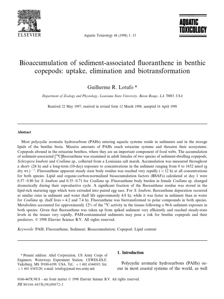 LOTUFO 1998 Bioaccumulation of Sediment Associated Fluoranthene | PDF ...
