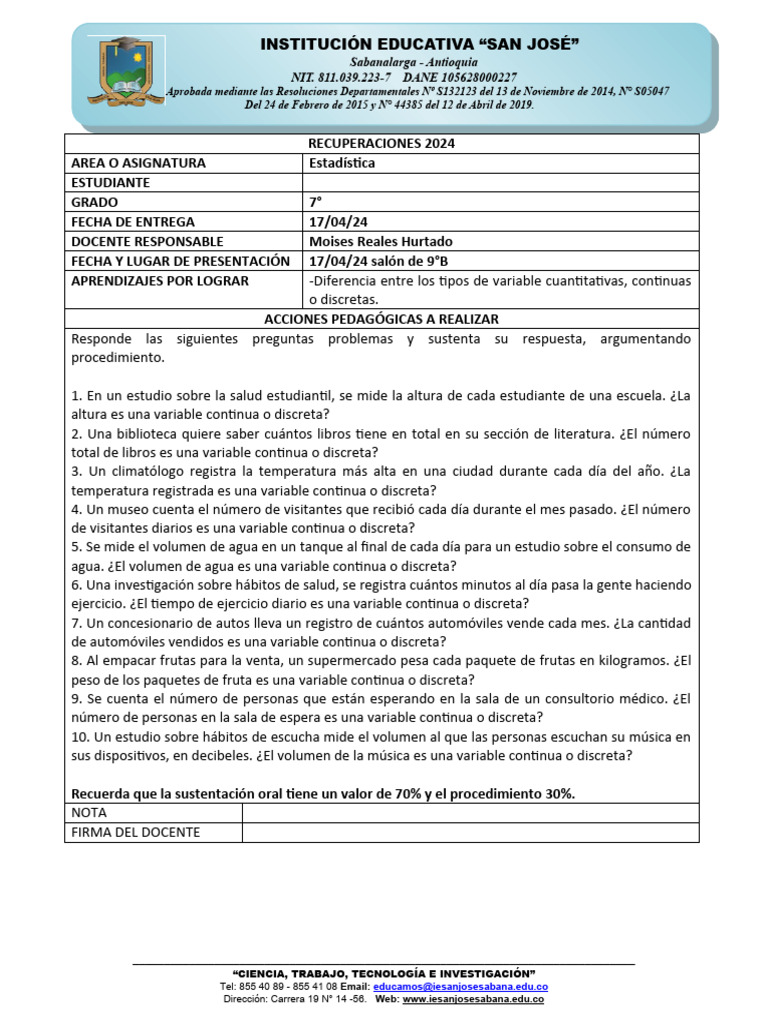 FORMATO DE REFUERZOS TALLERES 7estadistica | PDF