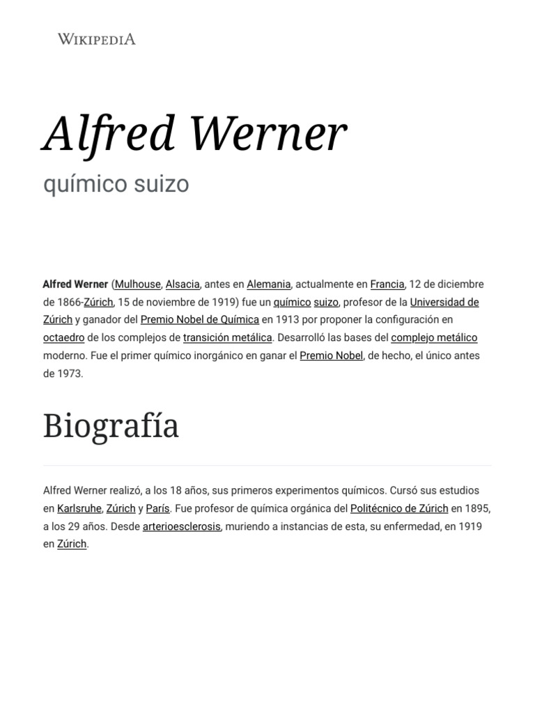 Alfred Werner - Wikipedia, La Enciclopedia Libre | PDF | Química ...