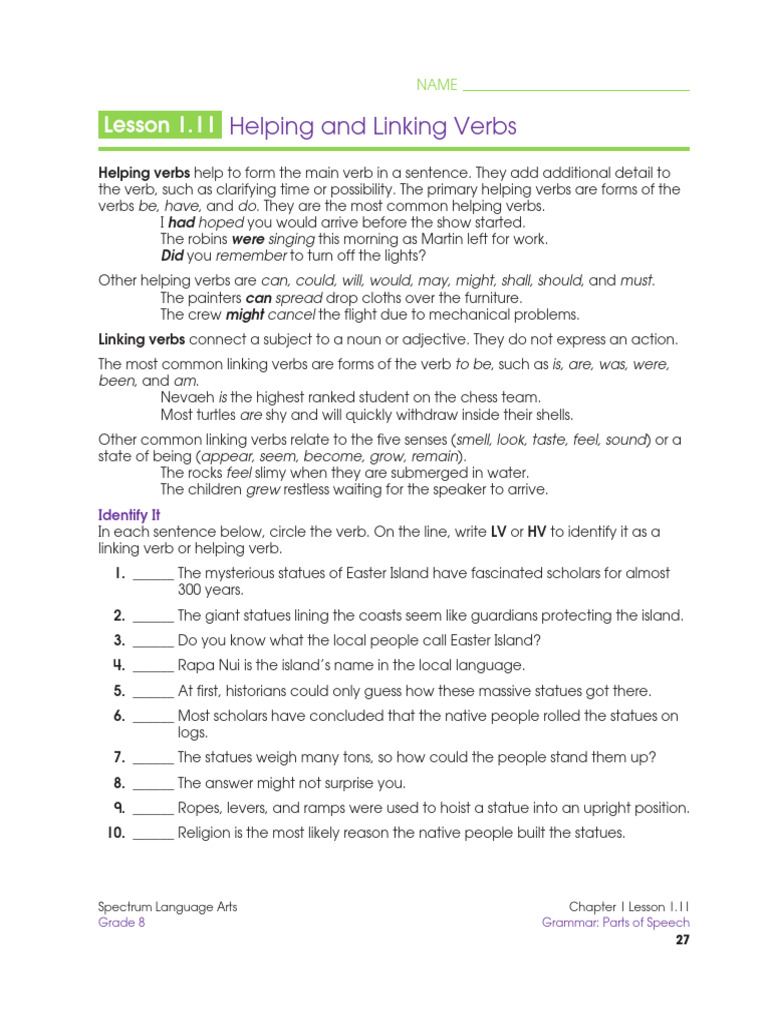 Helping and Linking Verbs | PDF | Verb | Linguistics