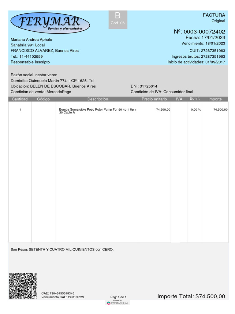 Bomba Sumergible Pozo Rotor Pump For 50 4p 1 HP + 30 Cable A | PDF