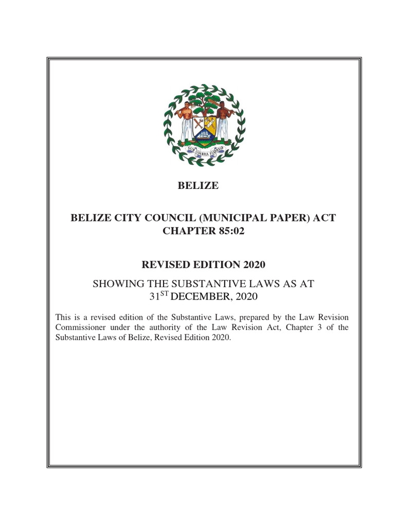 CAP 85.02 Belize City Council Municipal Paper Act 1 | Download Free PDF | Securities (Finance ...