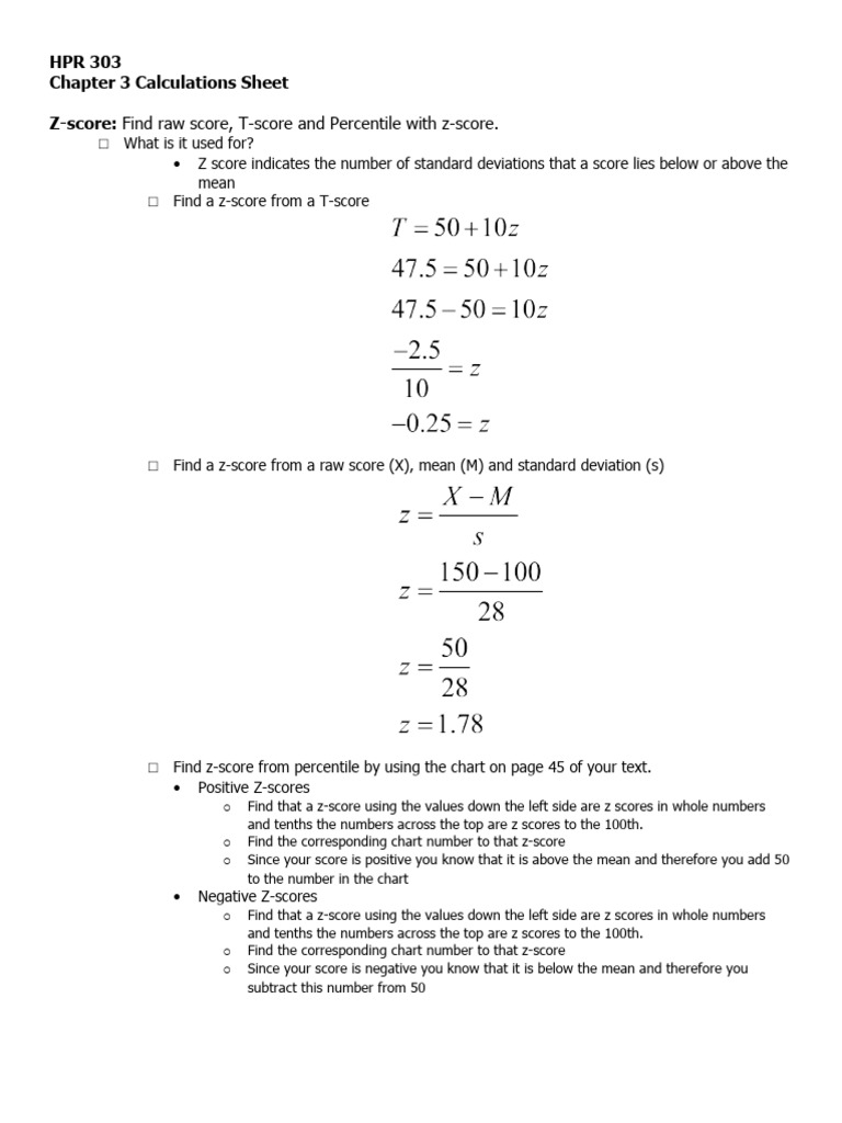 Chapter 3 Calculations Sheet | PDF | Standard Score | Data Analysis