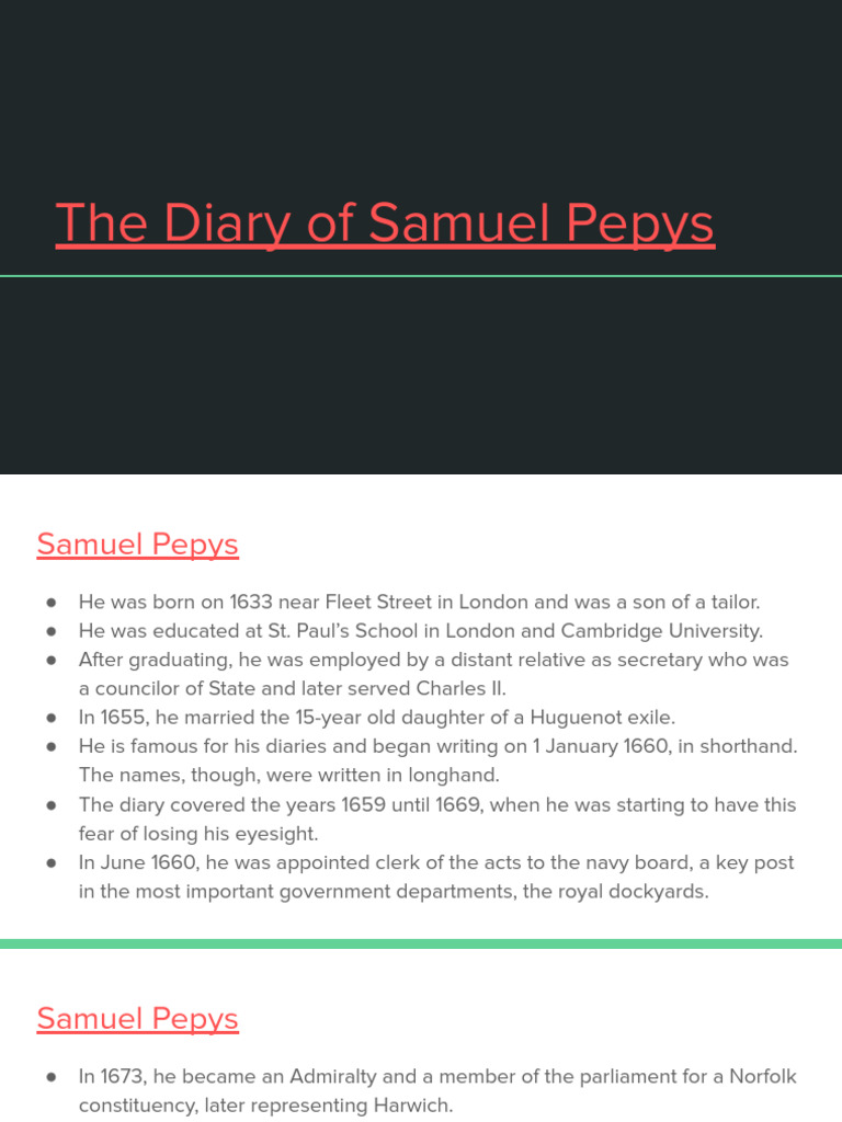 The Diary of Samuel Pepys | PDF | Classics