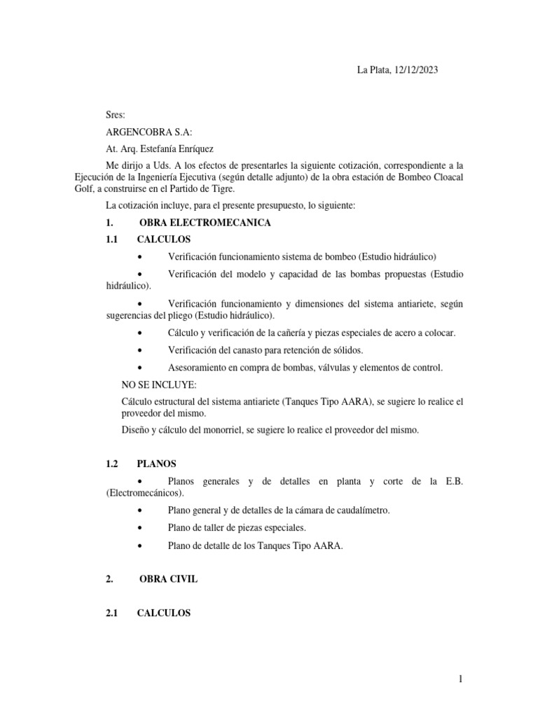 Cotización EB Golf-Ing. Gáspari | PDF | Hormigón | Ingeniero civil
