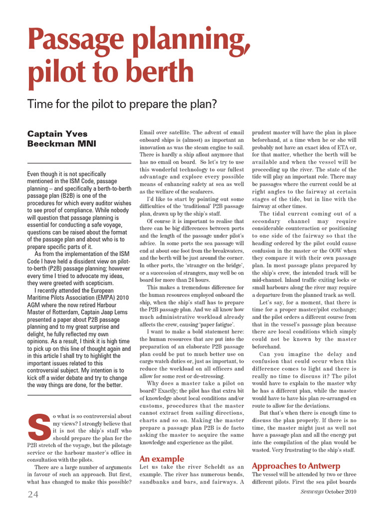 Pilot To Berth Passage Planning Beeckman | PDF | Navigation | Ships
