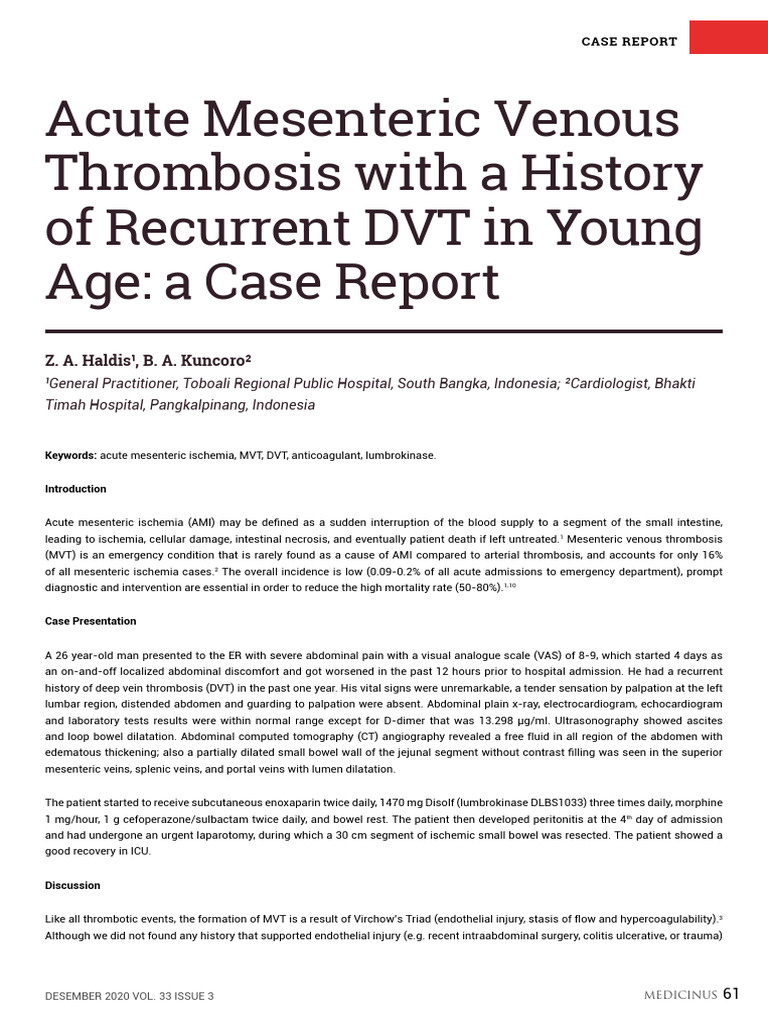 CASE REPORT 3 - Acute Mesentric Venous Thrombosis With A History ...
