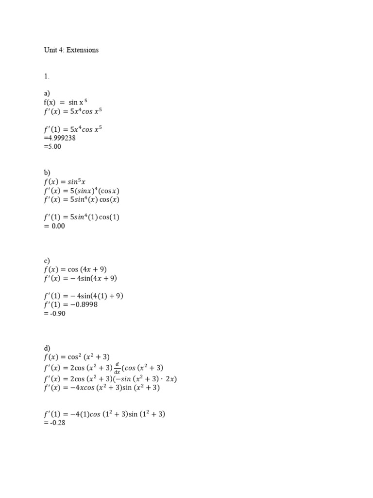 Unit 4- Extensions - handin | PDF | Mathematical Analysis | Applied ...