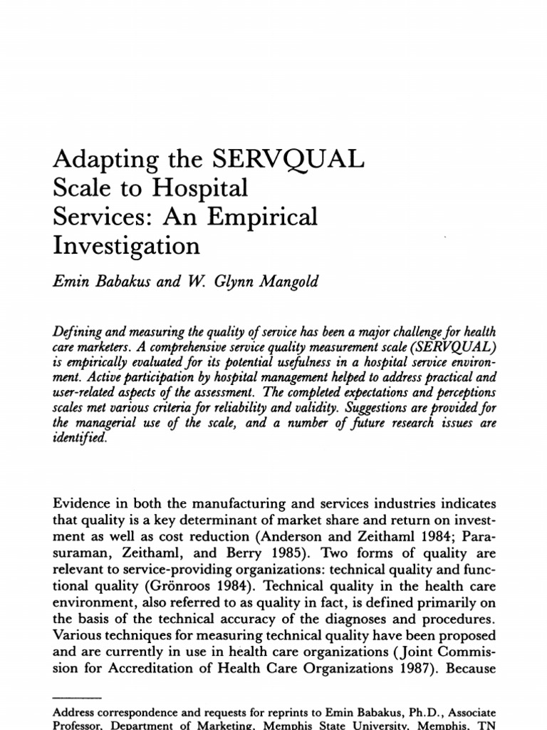 SERVQUAL Scale Adaptation for Hospitals | PDF | Factor Analysis | Correlation And Dependence