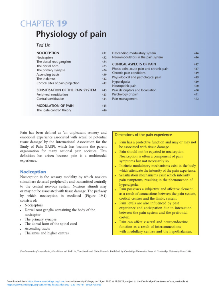 Physiology of Pain | PDF | Neurotransmitter | Inhibitory Postsynaptic ...