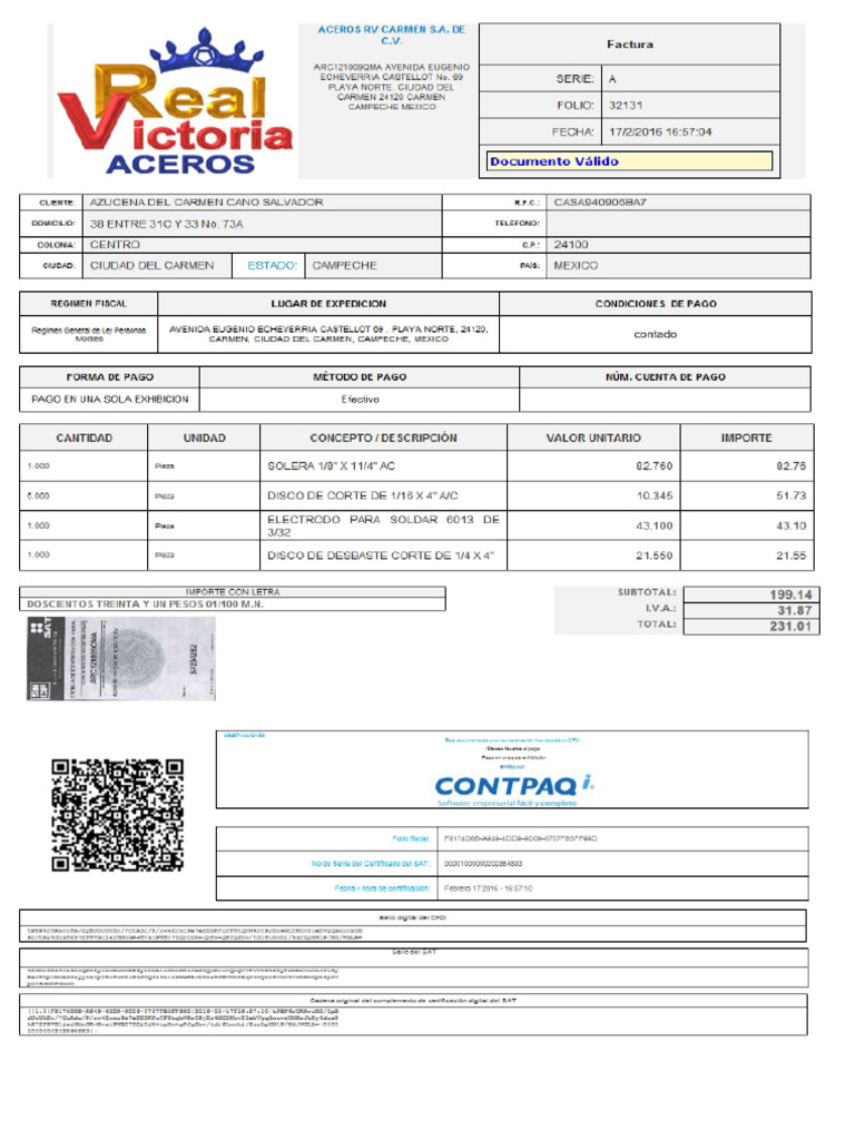 Factura Real Victoria Aceros | PDF