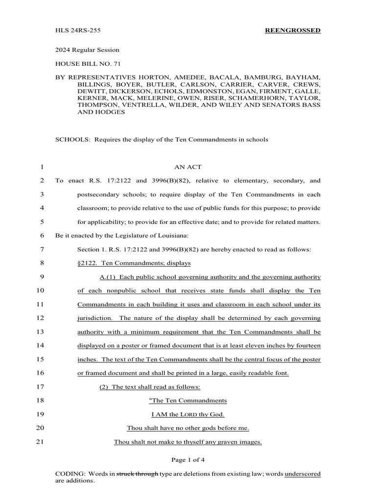 Louisiana House Bill 71 | PDF | Bill (Law) | Thou