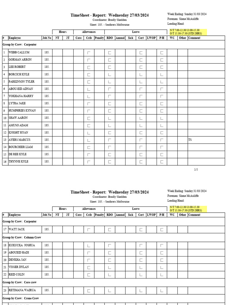 Timesheet - Report: Wednesday 27/03/2024 | PDF