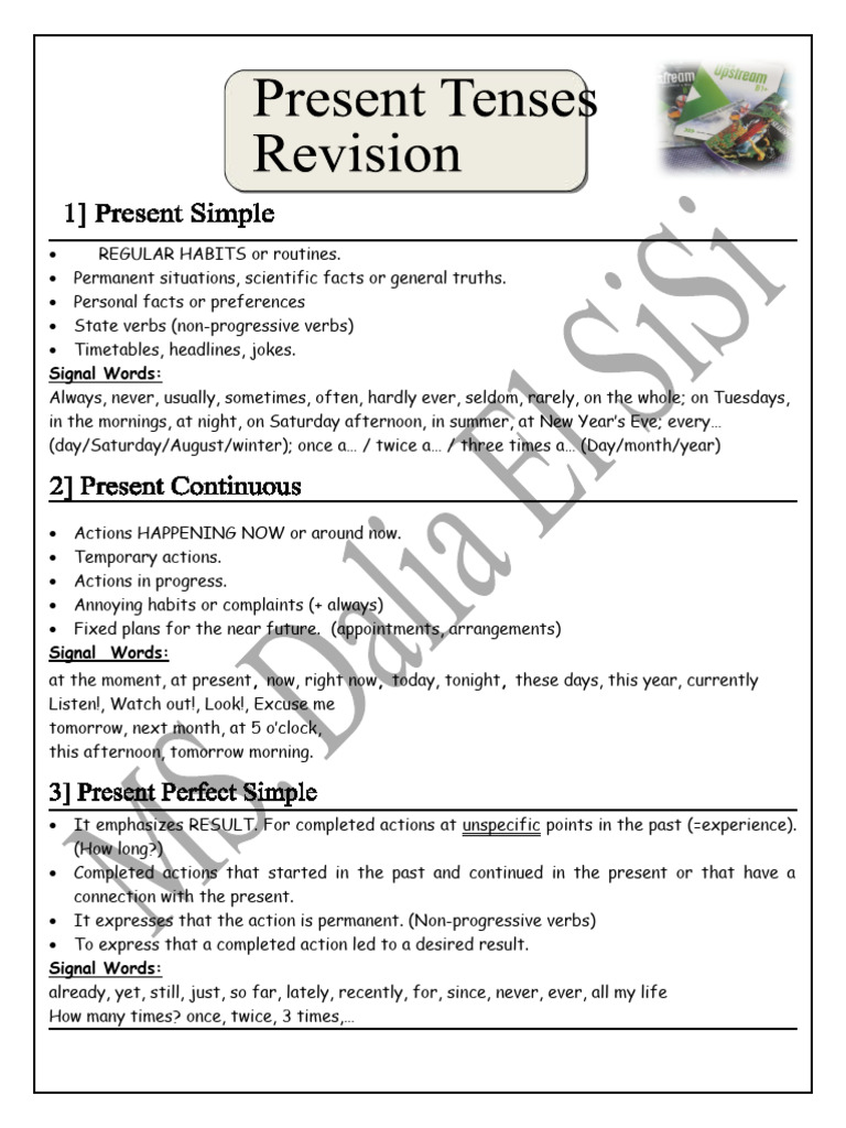 Present Tense Revision Exercises | PDF | Grammatical Tense | Syntax