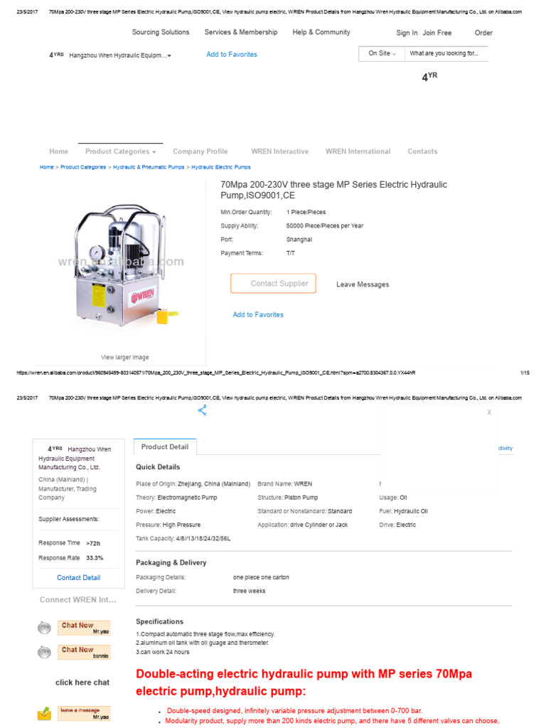 70mpa 200 230V Three Stage MP Series Electric Hydraulic Pump, ISO9001 ...