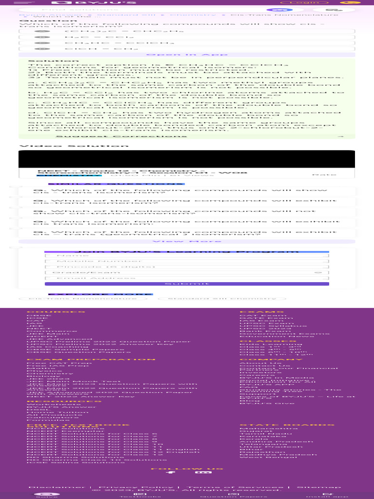 Which Of The Following Compounds Will Show Cis Trans Isomerism Pdf