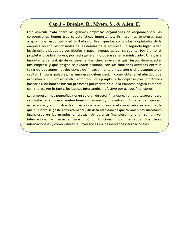 Cap 1 – Brealey, R., Myers, S., & Allen, F. | PDF