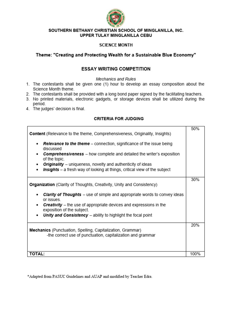 Essay Contest Rules for Science Month | PDF | Science & Mathematics