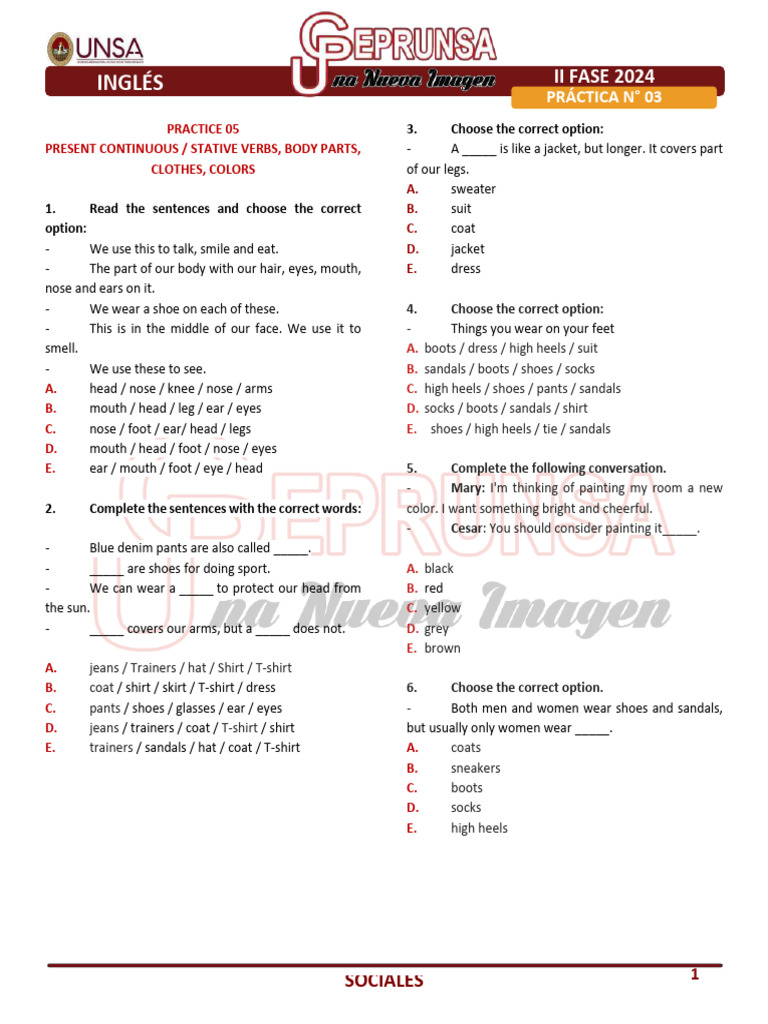 p3 (S) Inglés Ceprunsa II Fase 2024 | PDF | Desert | Shoe