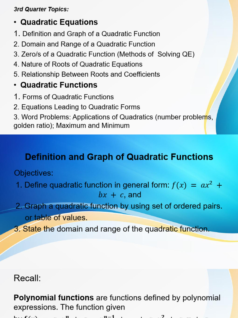 Definition and Graph of Quadratic Functions | PDF | Quadratic Equation | Function (Mathematics)