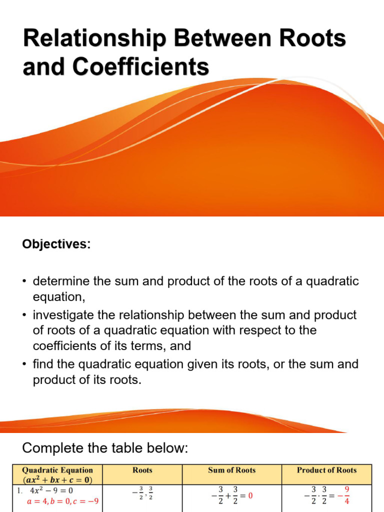 Relationship Between Roots And Coefficients Pdf