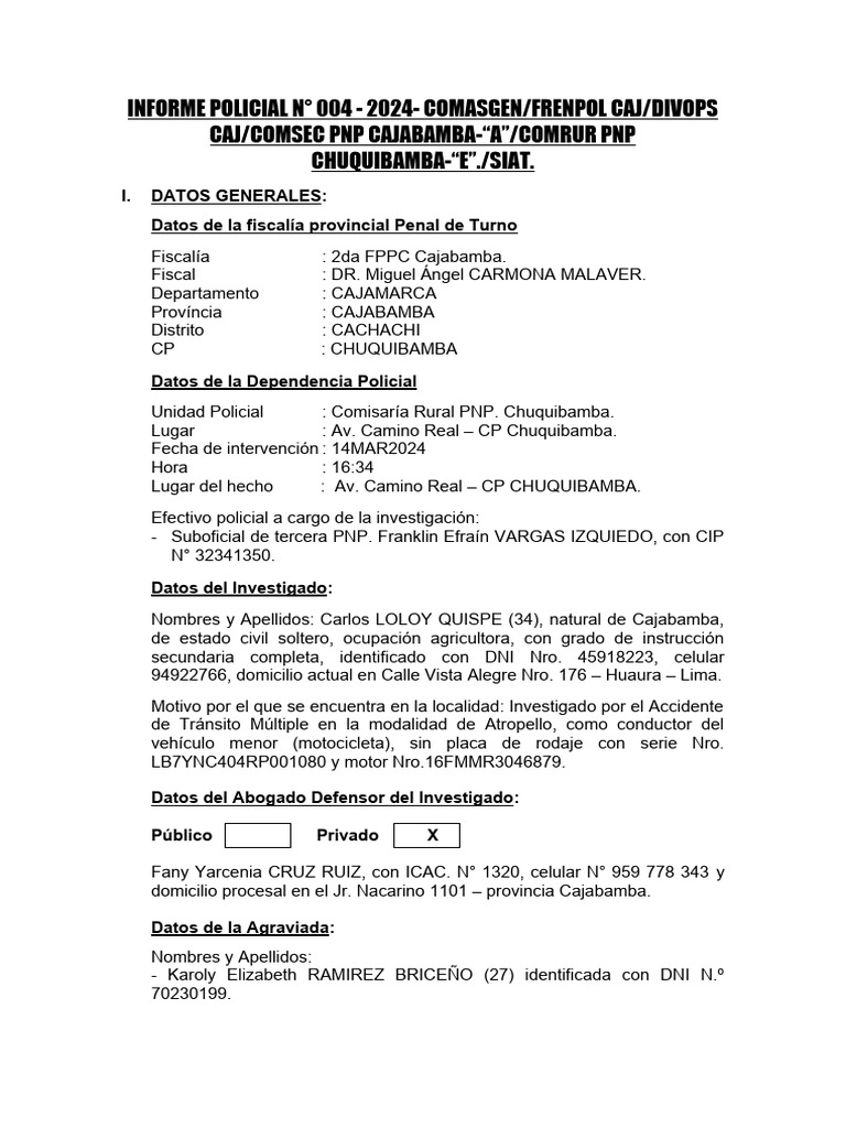 INFORME POLICIAL ACCIDENTE DE TRANSITO | PDF | Gobierno | Cumplimiento ...